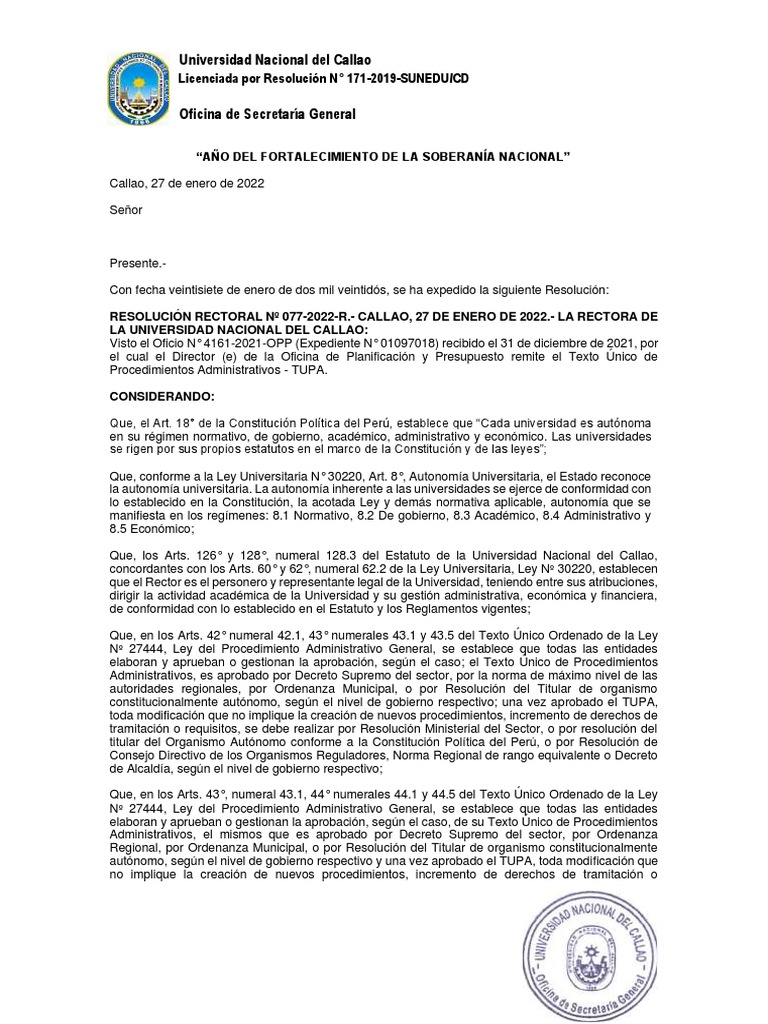 Actualización del TUPA UNAC 2022 | PDF | Titulo academico | Administración Pública