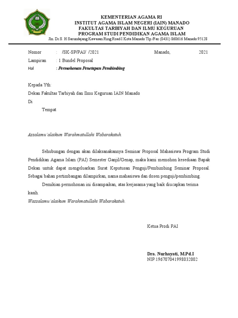 Surat Permohonan Penetapan Pembimbing | PDF