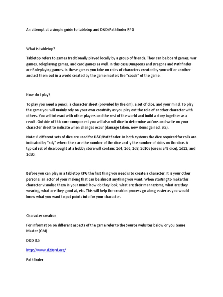 An Attempt at A Simple Guide To Tabletop and D | PDF | Tabletop Role ...