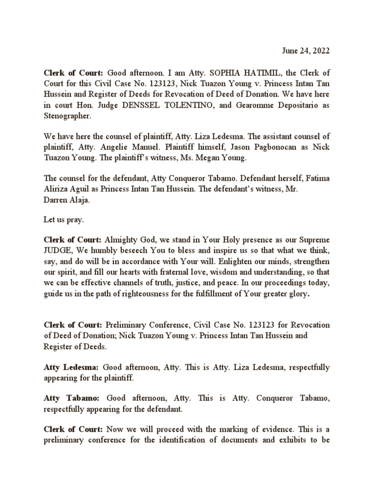Transcript of Preliminary Conference: Young v. Intan | PDF | Justice ...
