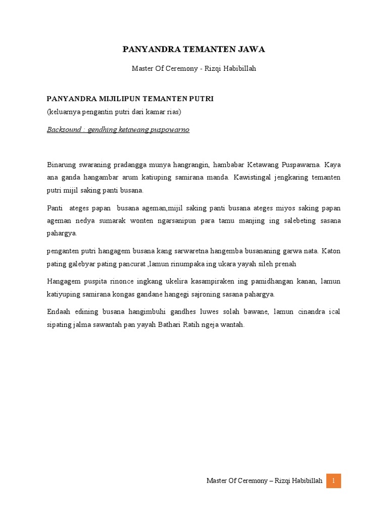 Naskah PANYANDRA TEMANTEN JAWA - Rizqi Habibillah | PDF