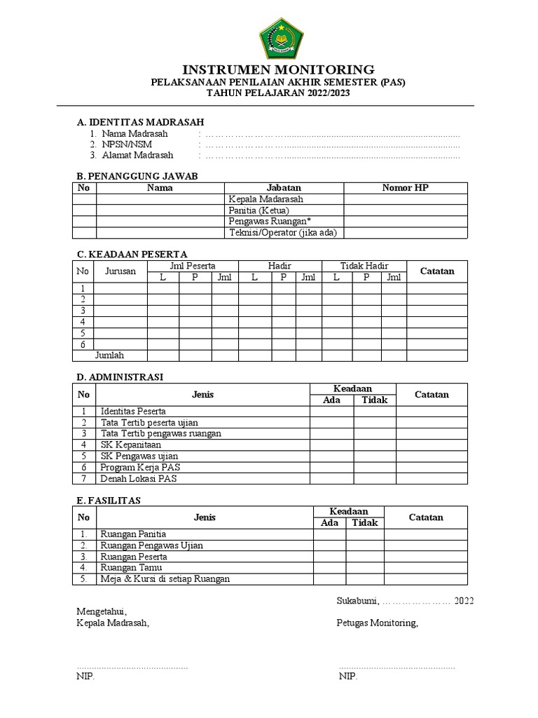 Instrumen Monitoring PAS 2022 | PDF