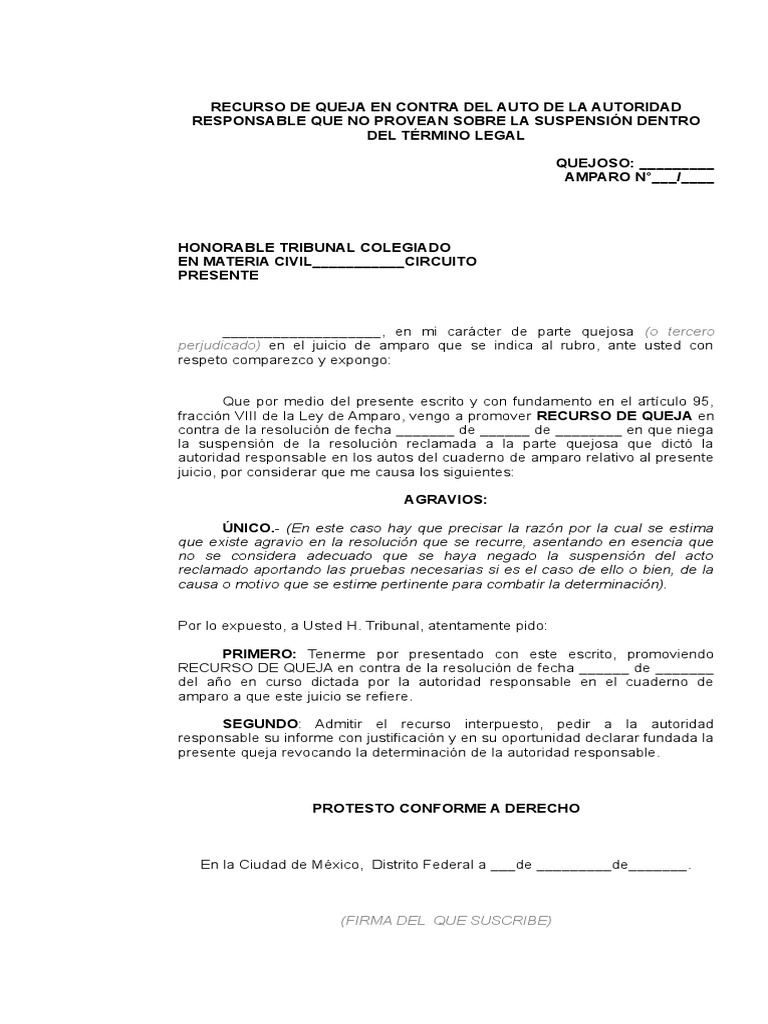 Recurso de Queja Por No Proveer Suspension | PDF