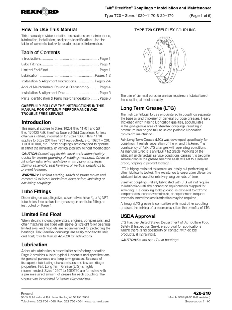 Falk 1130T10b | PDF | Bearing (Mechanical) | Lubricant
