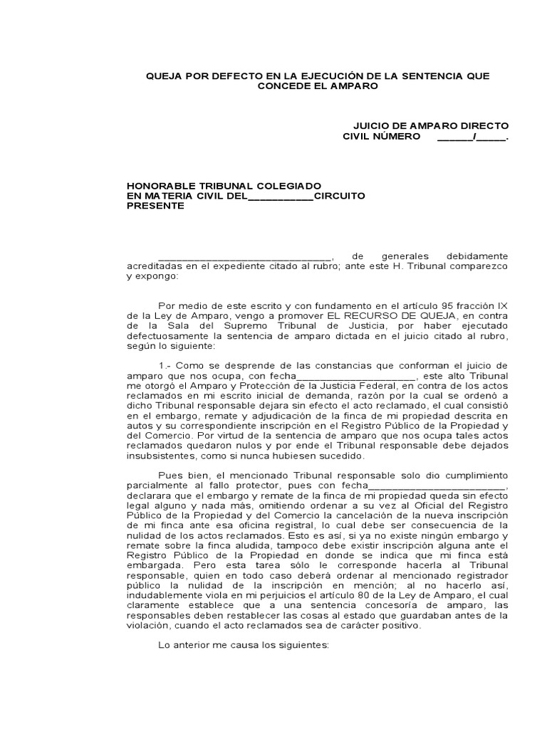 Recurso de Queja Por Exceso o Defecto | Descargar gratis PDF | Sentencia (ley) | Violación