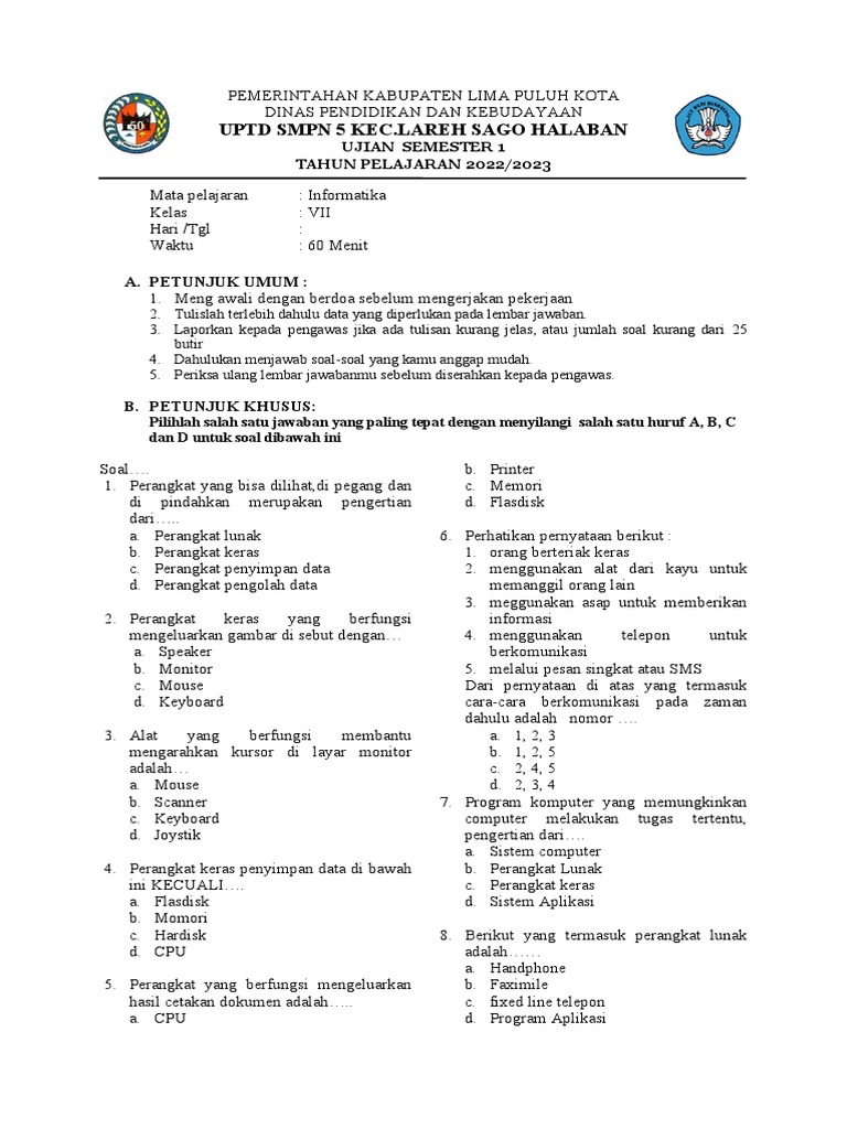 Soal Informatika KLS 7 | PDF | Komputer