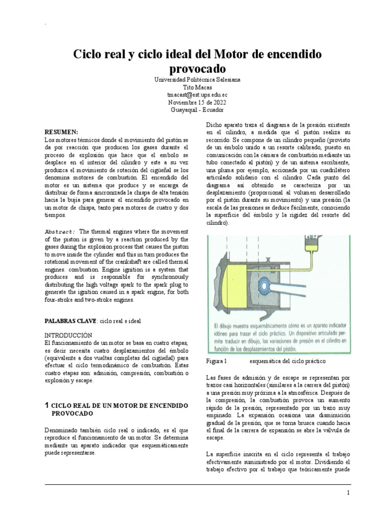 Ciclo Real y Ciclo Ideal Del Motor de Encendido Provocado | PDF | Motor ...
