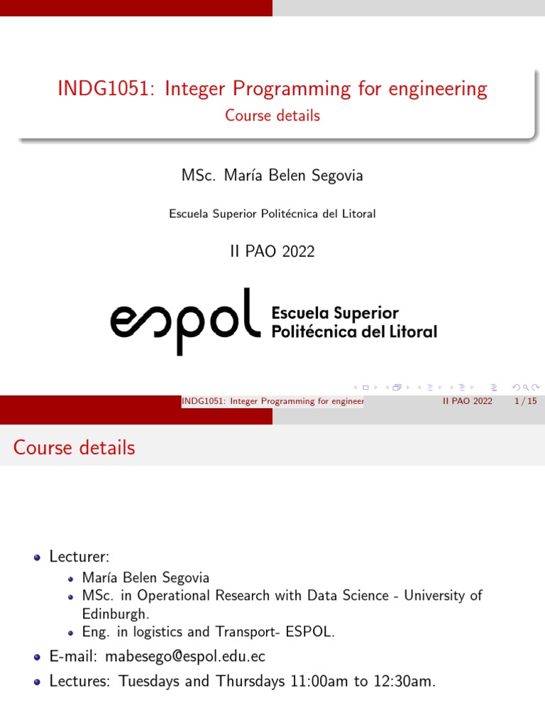 INDG1051: Integer Programming Engineering Course Details | PDF | Mathematical Optimization ...