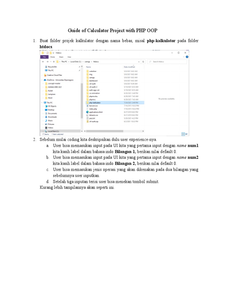 Guide of Calculator Project With PHP OOP | PDF