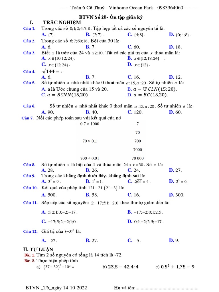 BTVN T6 - SO 28- Ôn tập giữa kỳ | PDF