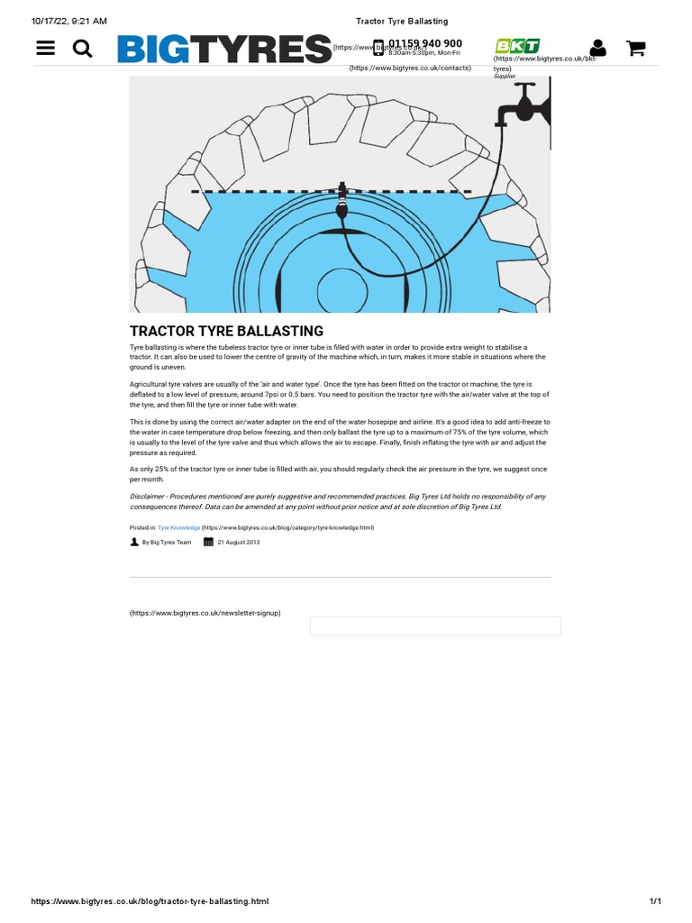 Tractor Tyre Ballasting | PDF | Tire | Water