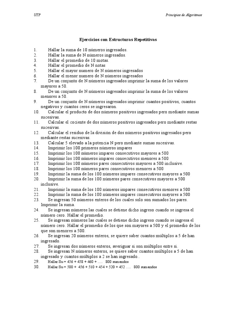 Ejercicios Con Estructuras Repetitivas 1 | PDF | División (Matemáticas) | Entero