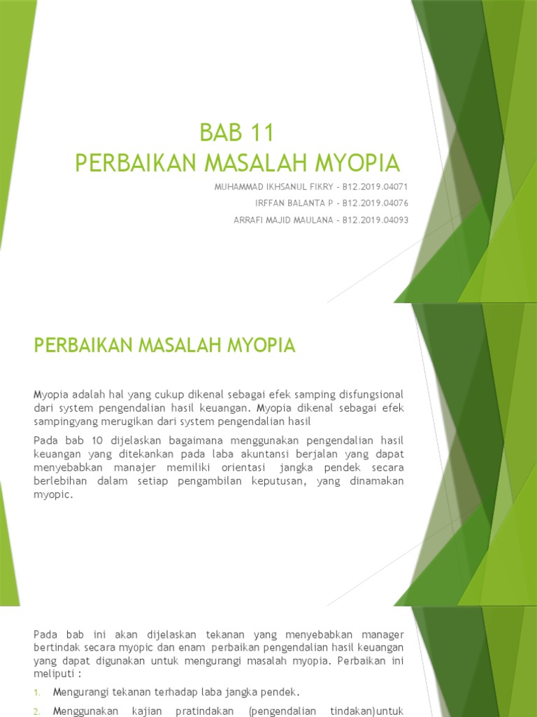 Bab 11 Perbaikan Masalah Myopia - Kel 3 | PDF | Bisnis | Pengelolaan Keuangan & Uang