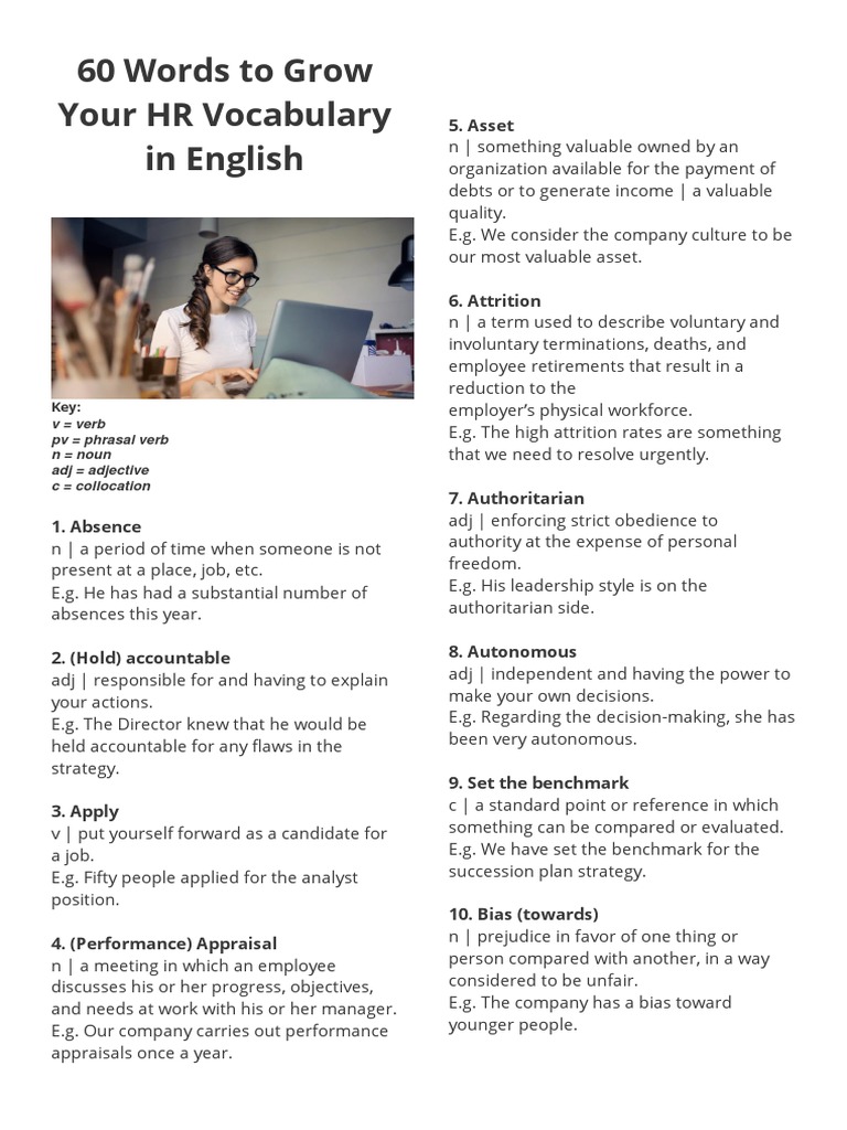 60 Words To Grow Your HR Vocabulary in English | PDF | Salary | Payroll