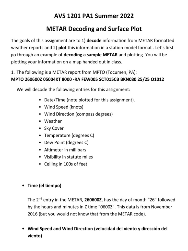 Avs1201 Metar Decode Plot April2022 | PDF | Meteorology ...
