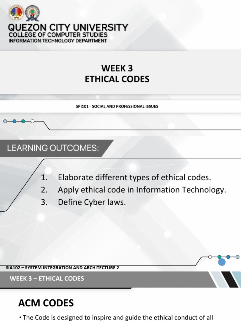Week 3 Ethical Codes: Spi101 - Social and Professional Issues | PDF ...
