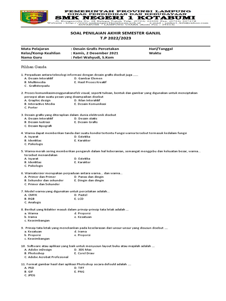 Soal Semester DGP Xi MM | PDF