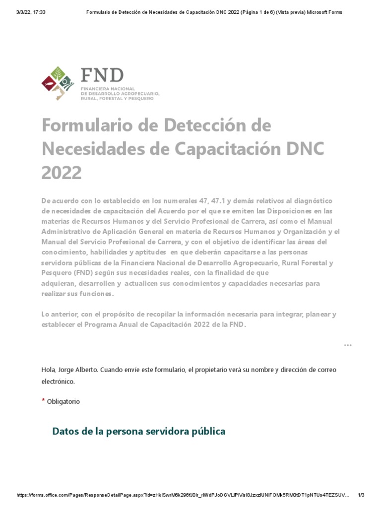 Formulario de Detección de Necesidades de Capacitación DNC 2022 (Página ...