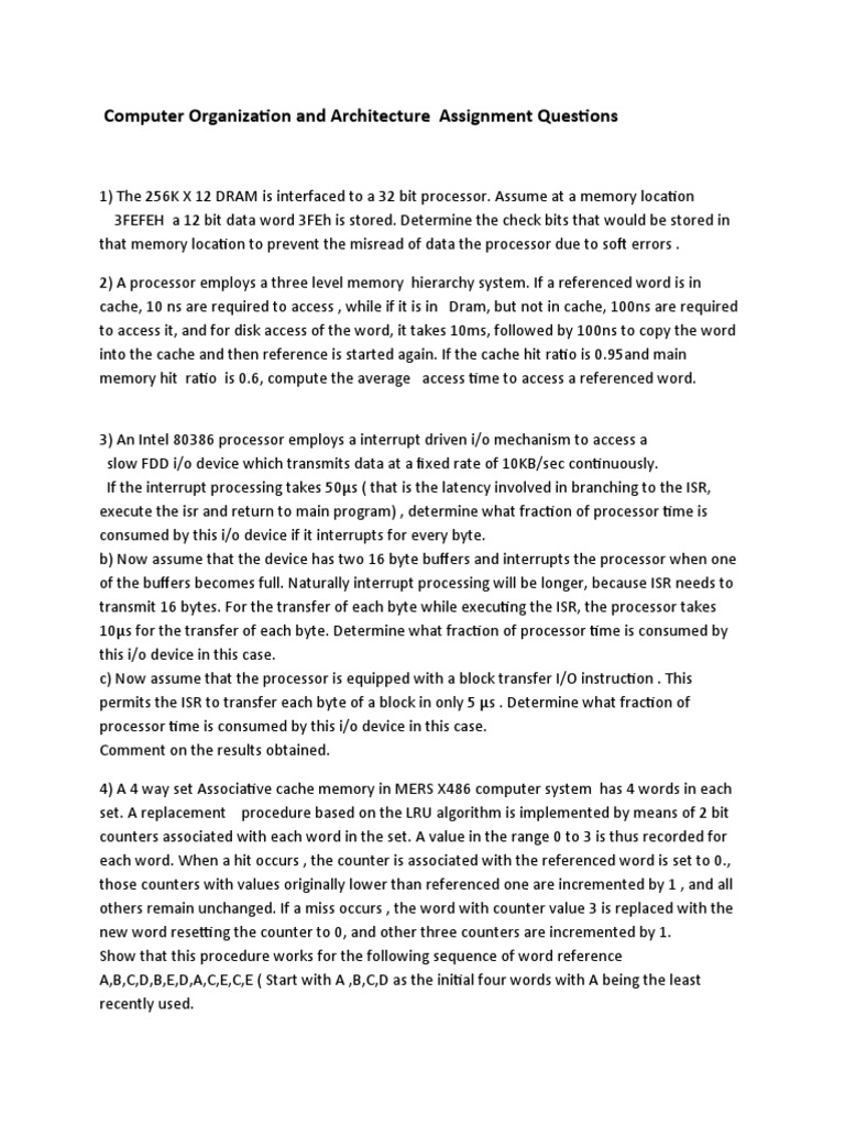 COA Assignments | PDF | Central Processing Unit | Cpu Cache