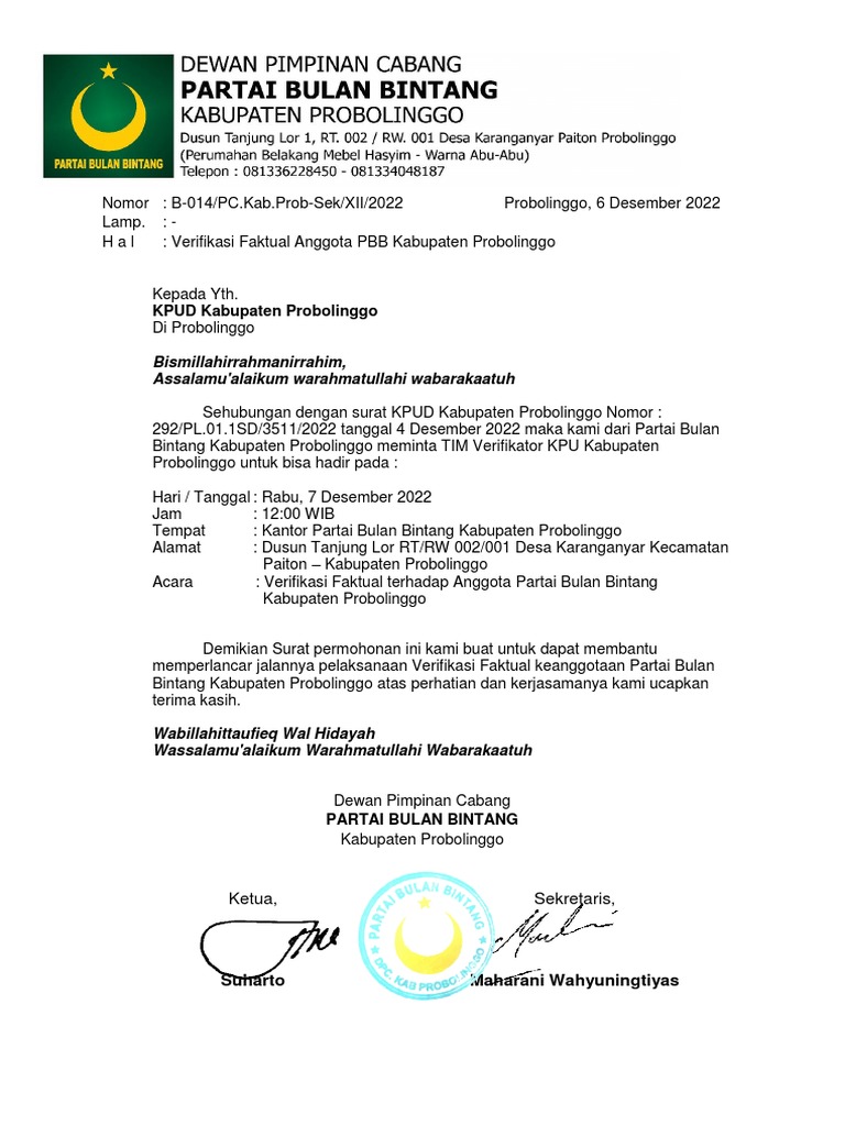 Surat PBB KPU Permintaan Verfak2 | PDF