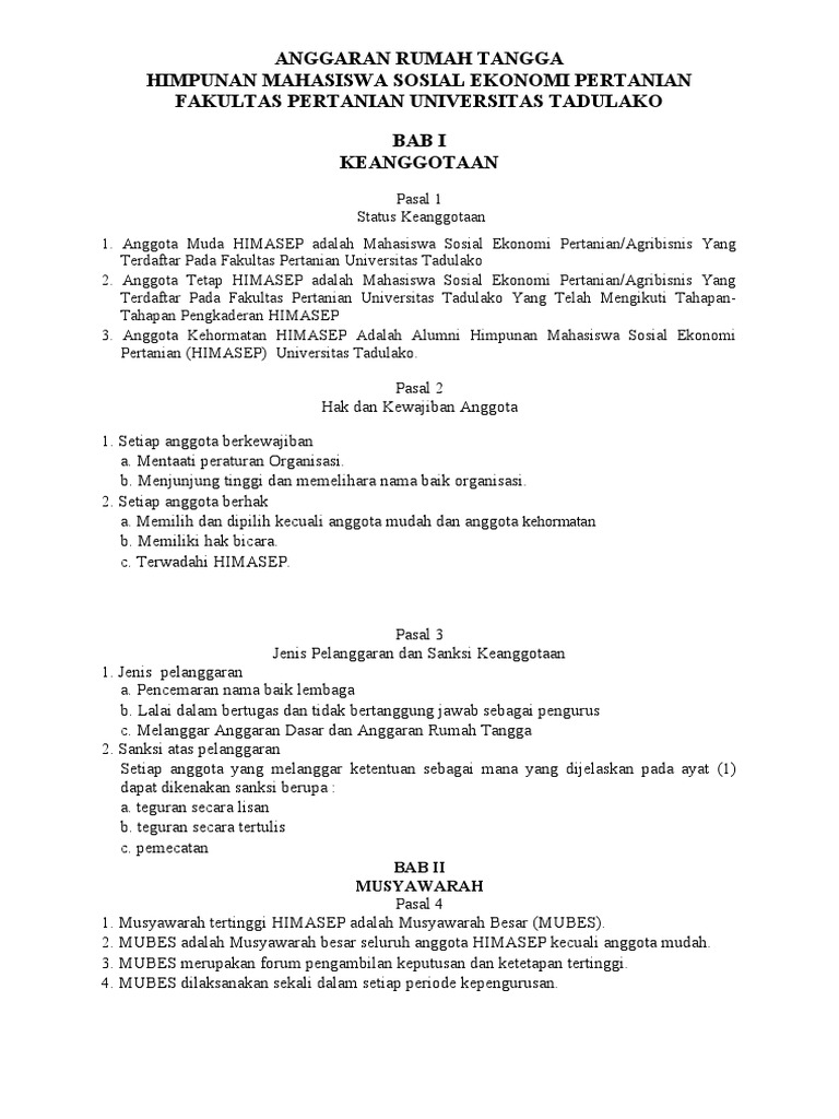 Anggaran Rumah Tangga HIMASEP 2022 | PDF | Karier & Perkembangan ...