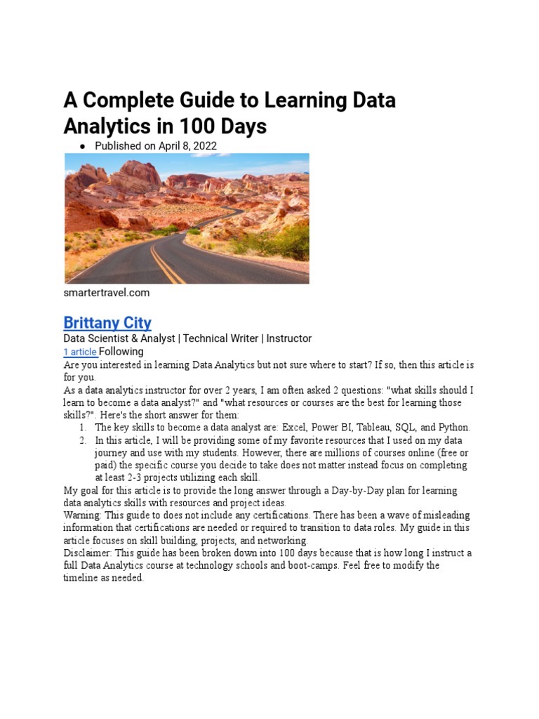 A Complete Guide To Learning Data Analytics in 100 Days-Brittany City ...