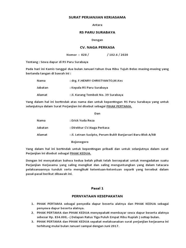 Surat Perjanjian Kerjasama Mamin | PDF