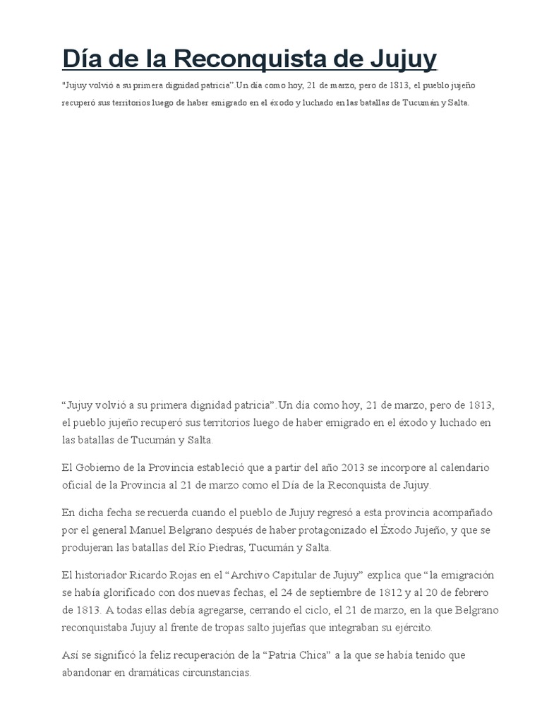 Día de la Reconquista de Jujuy | PDF