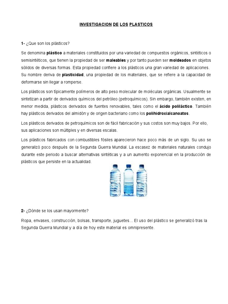 INVESTIGACION DE LOS PLASTICOS A | PDF | El plastico | Residuos
