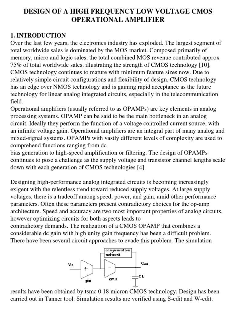 Design of A High Frequency Low Voltage Cmos Operational Amplifier | PDF | Amplifier ...