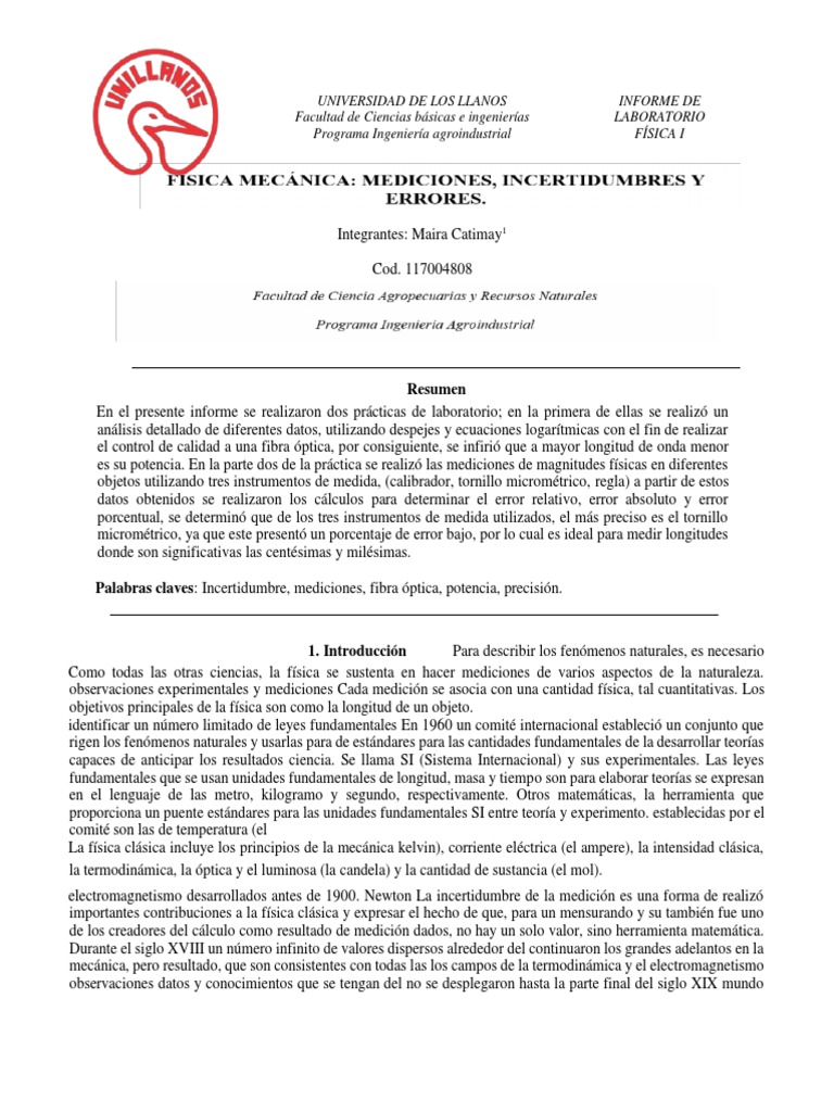 Informe Incertidumbre. | PDF | Medición | Física
