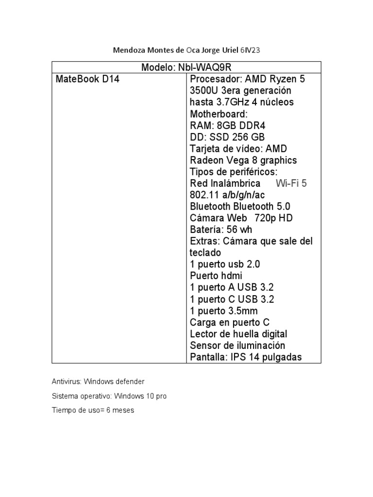 MateBook D14: Especificaciones y Detalles | PDF | Juegos y actividades ...