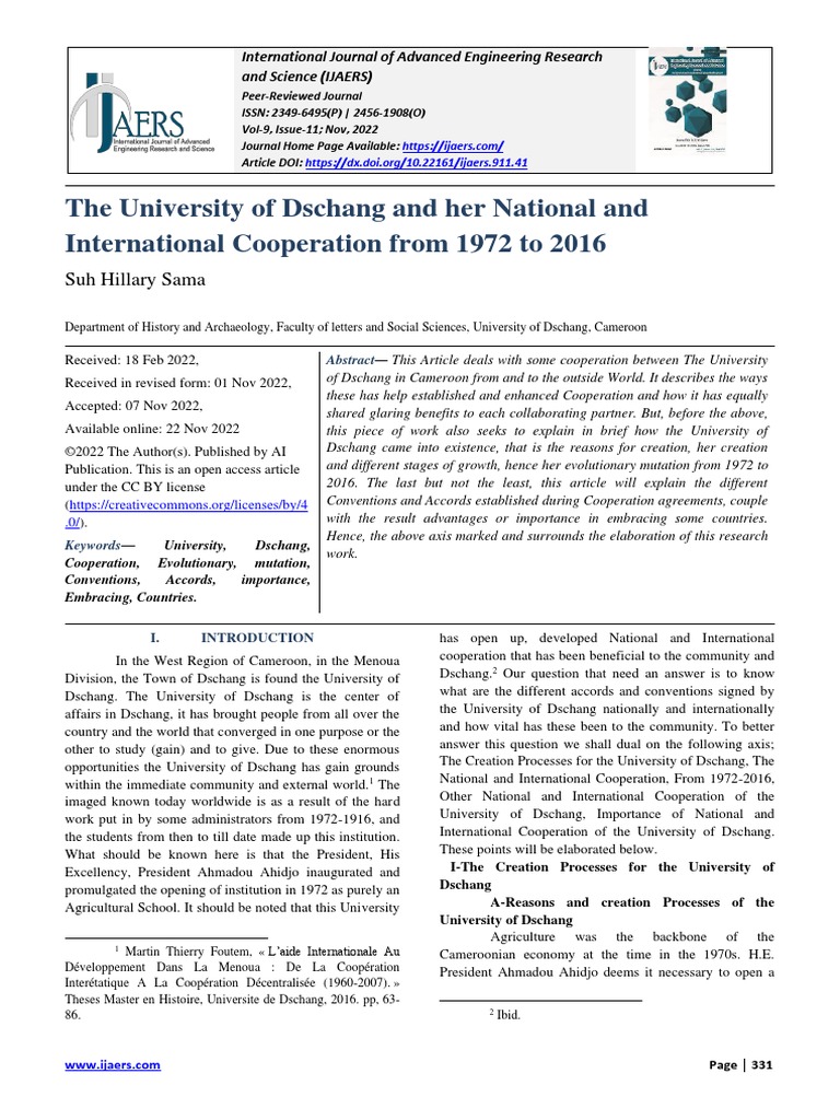 The University of Dschang and Her National and International ...