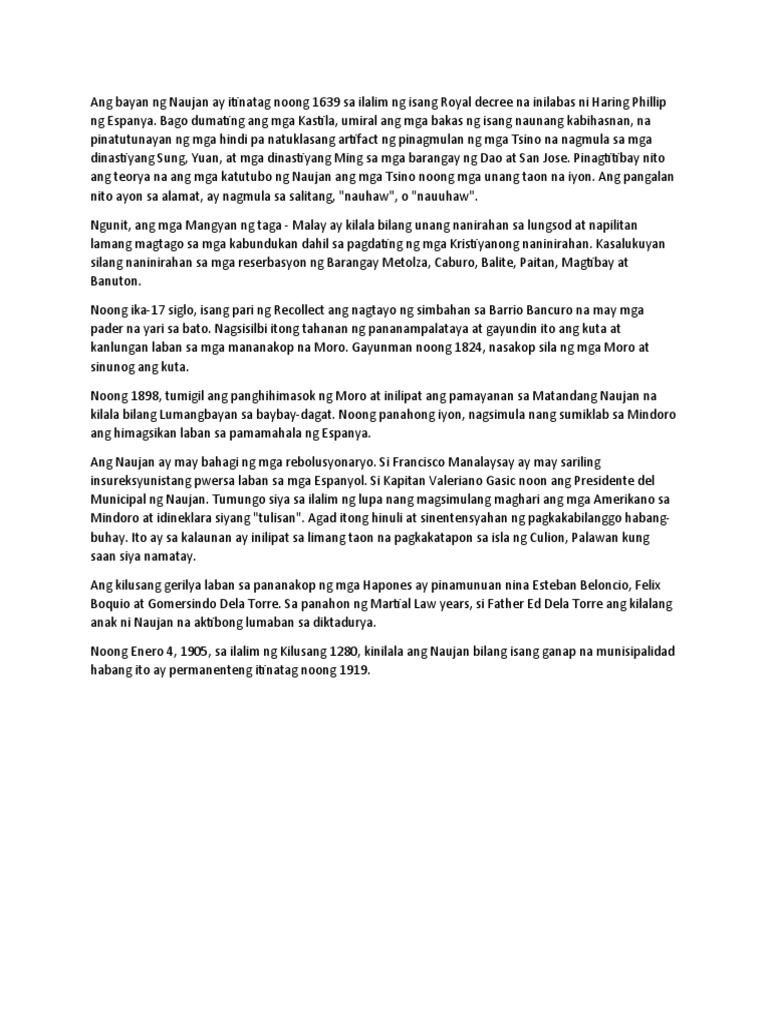 Ang Bayan NG Naujan Ay Itinatag Noong 1639 Sa Ilalim NG Isang Royal ...