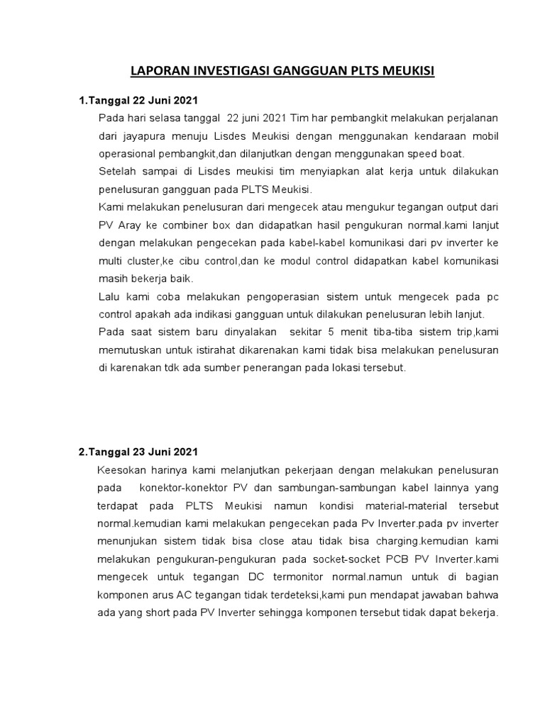 Investigasi Gangguan PLTS Meukisi | PDF
