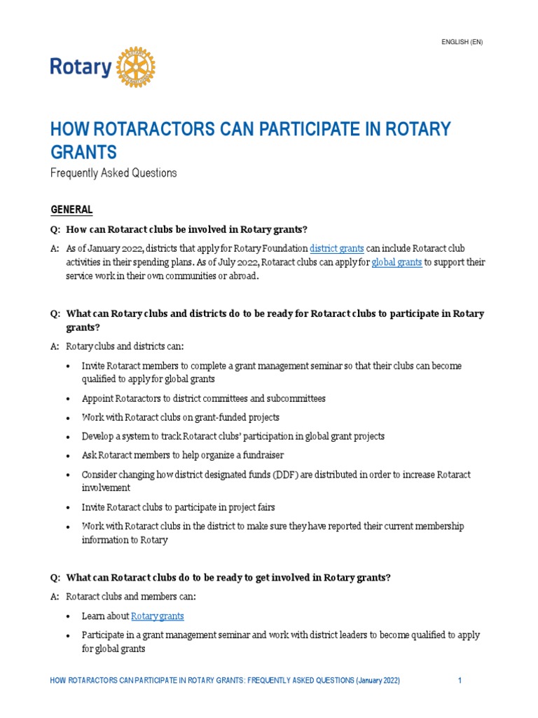Rotaract & Rotary Grants Guide | PDF