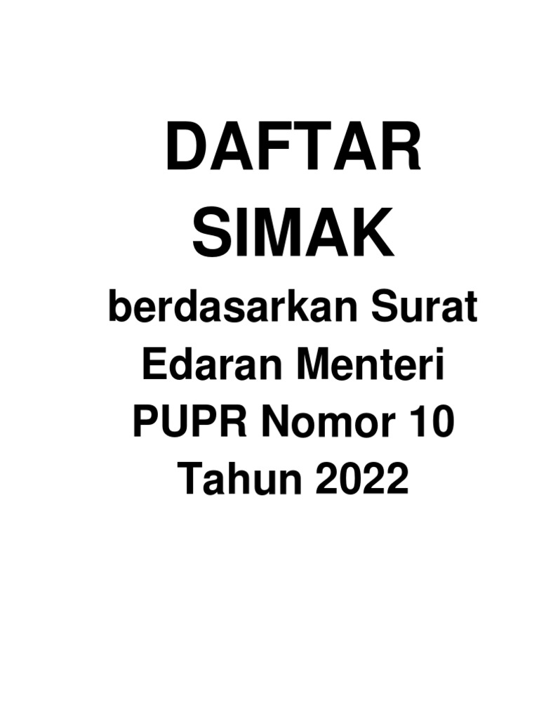 Daftar Simak SE MENTERI PUPR NO 10 Tahun 2022 | PDF