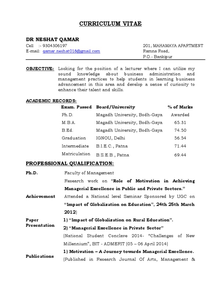 Curriculum Vitae | PDF | Cognition | Learning