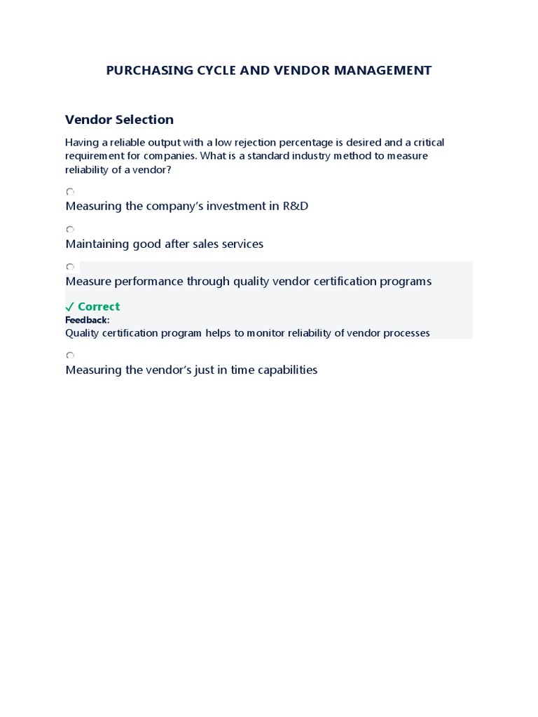 Purchasing Cycle and Vendor Management | PDF | Business | Finance ...