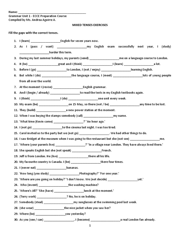 Mixed Tenses Exercises | PDF