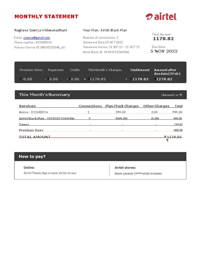 Airtel Black Oct Bill | PDF