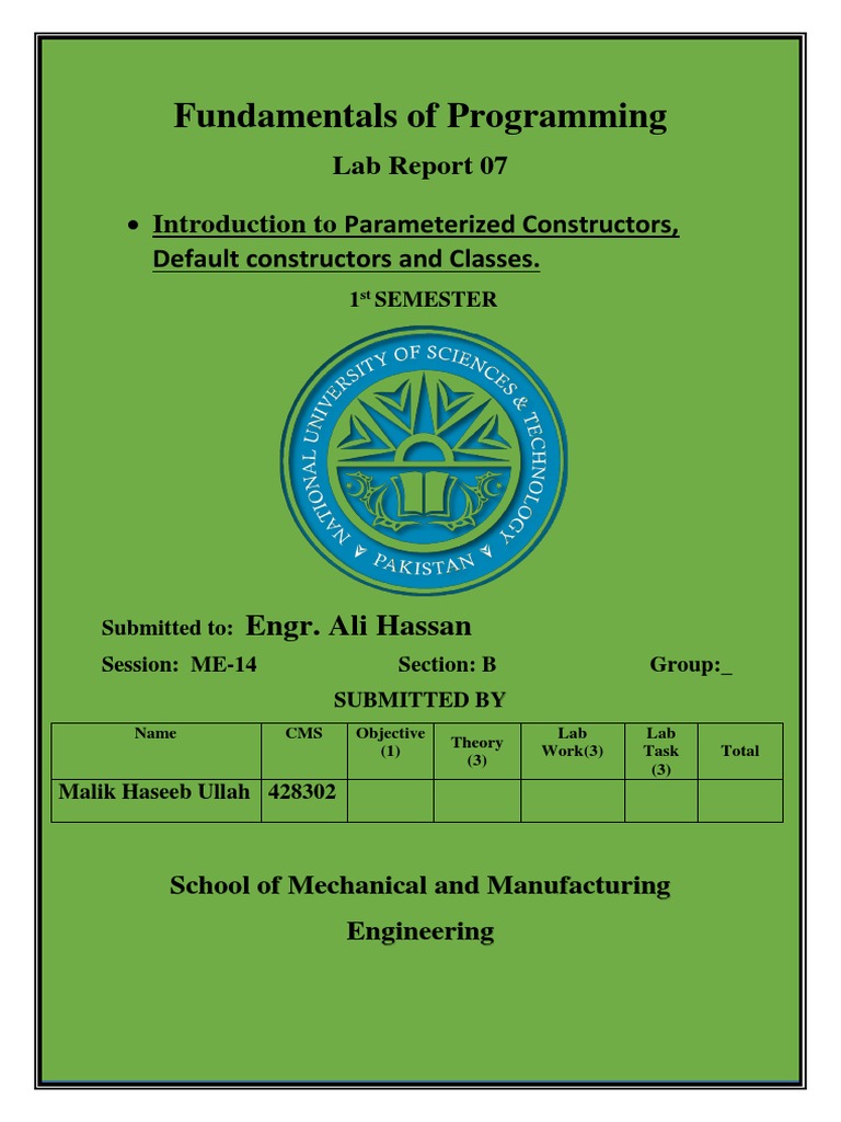 Assignment No 7 Pdf Programming Constructor Object Oriented Programming