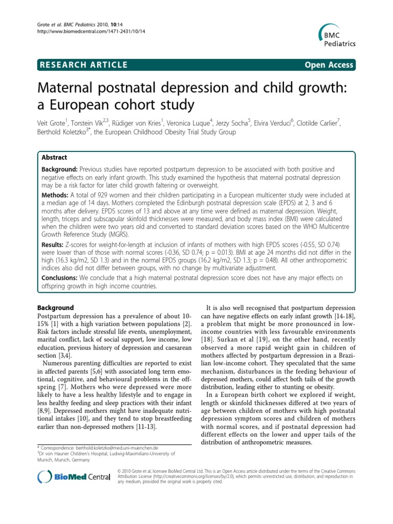 Maternal Postnatal Depression and Child Growth: A European Cohort Study ...
