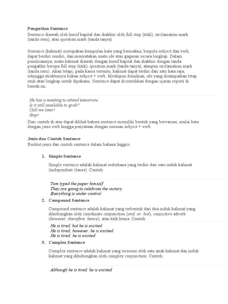 Definition and Types of Sentence | PDF