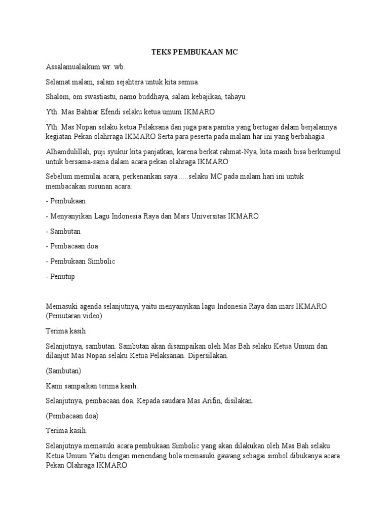 Teks Pembukaan Mc Pdf