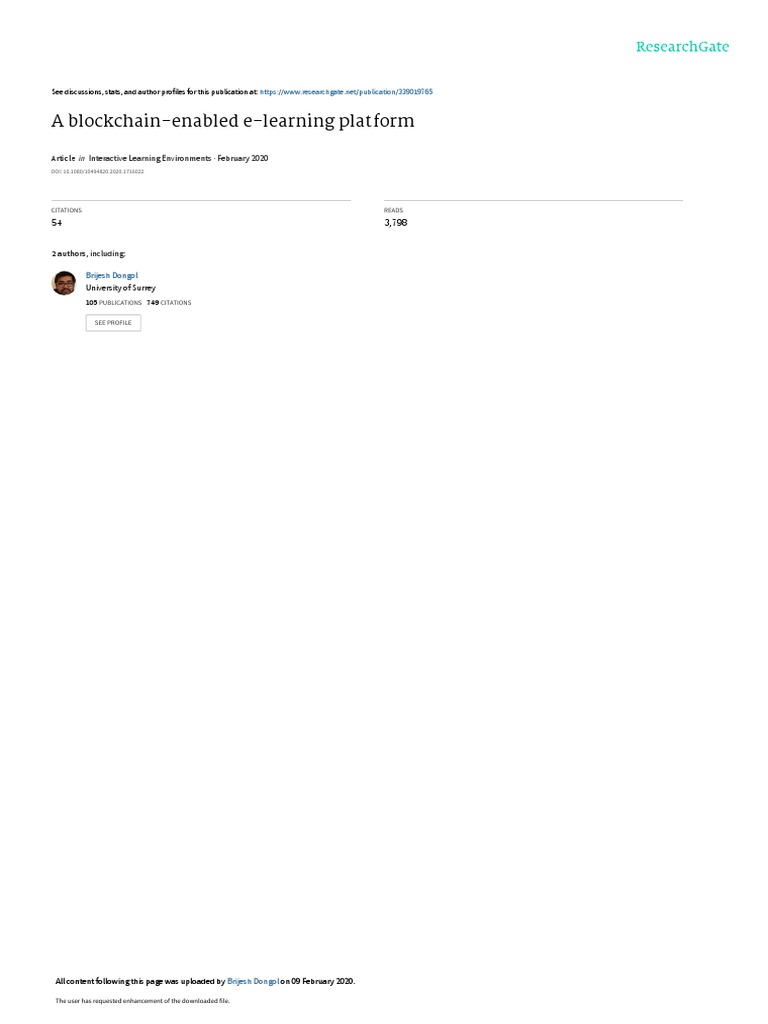 A Blockchain Enabled ELearning Platform | PDF | Representational State ...
