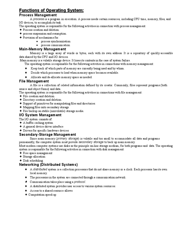 Functions of Operating System:: Process Management | PDF | Computer Data Storage | Computer File