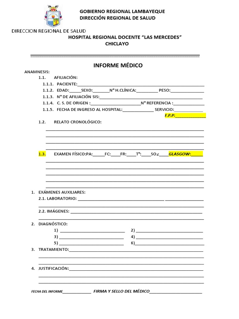 Informe Medico | PDF | Diagnostico medico | Ciencias de la vida