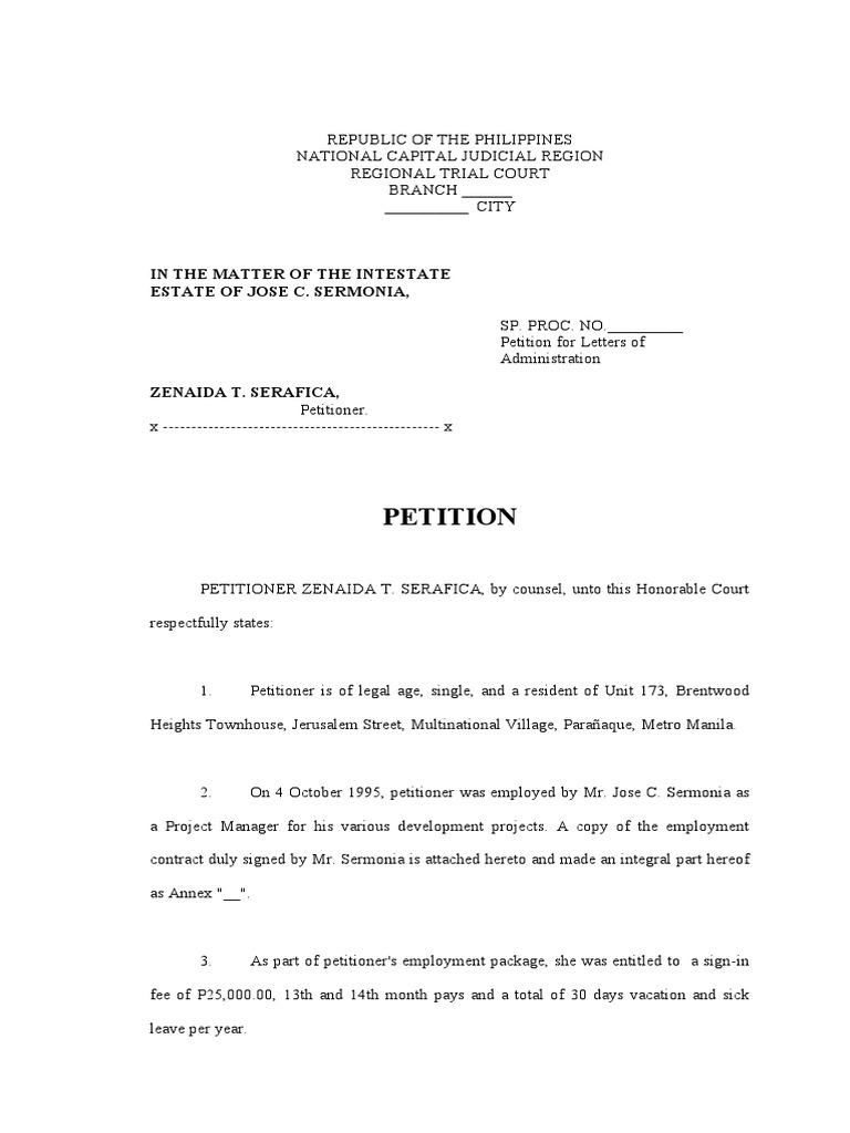 Petition for Letters of Administration | PDF | Justice | Crime & Violence