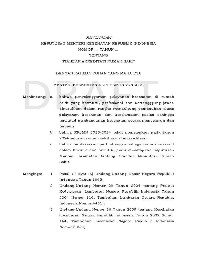 #18 Draft KMK Standar Akreditasi RS | PDF